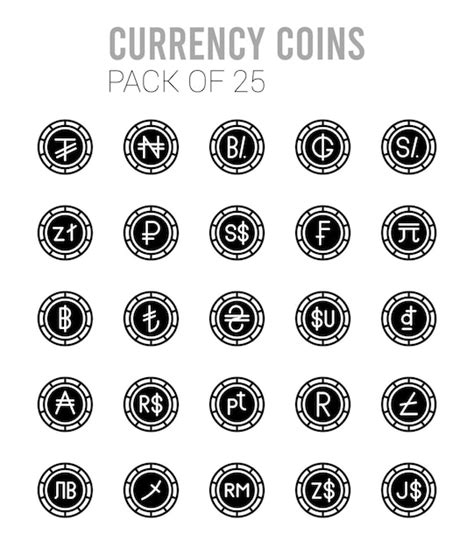 25 Moedas Moedas Linear Preenchimento ícones Pacote Ilustração Vetorial