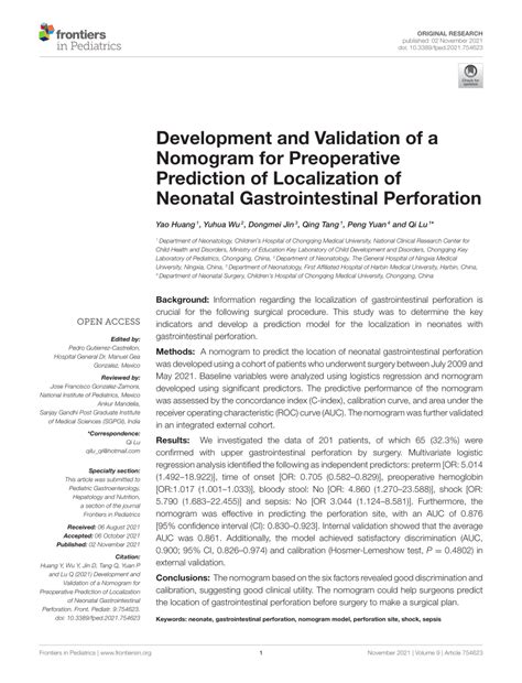 Pdf Development And Validation Of A Nomogram For Preoperative