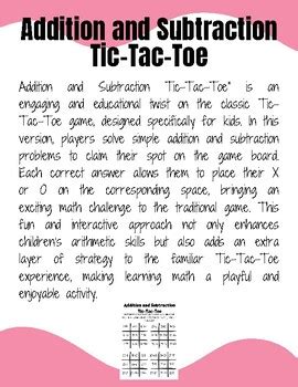 Addition And Subtraction Tic Tac Toe By Miss Thompsons First Grade Creations
