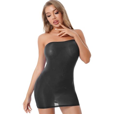 Womens Semi See Through Mini Dresses Bikini Cover Ups Dress One Piece Stretchy Strapless Pencil