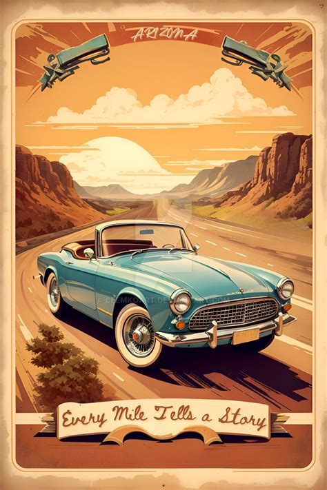 Every Mile Tells A Story Vintage Retro Car Poster By Ceemkoart On