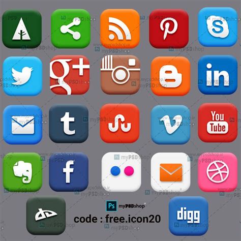 دانلود رایگان آیکن های محبوب شبکه های اجتماعی Freeicon20 Icon Social
