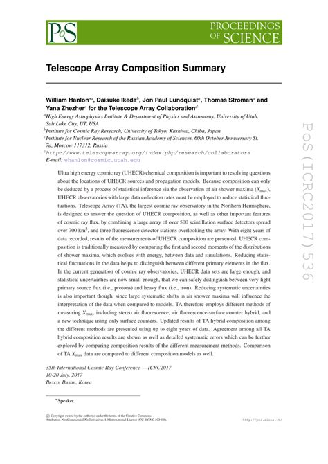 Pdf Telescope Array Composition Summary