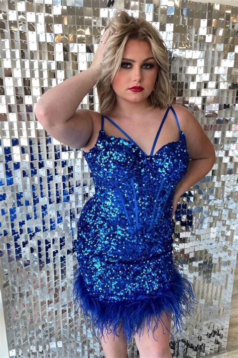 Feather Hem Red Sequins Bodycon Homecoming Dress Bodycon Dress