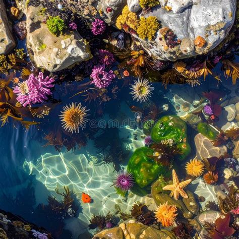 Vibrant Tide Pool Ecosystem With Sea Anemones Stock Illustration