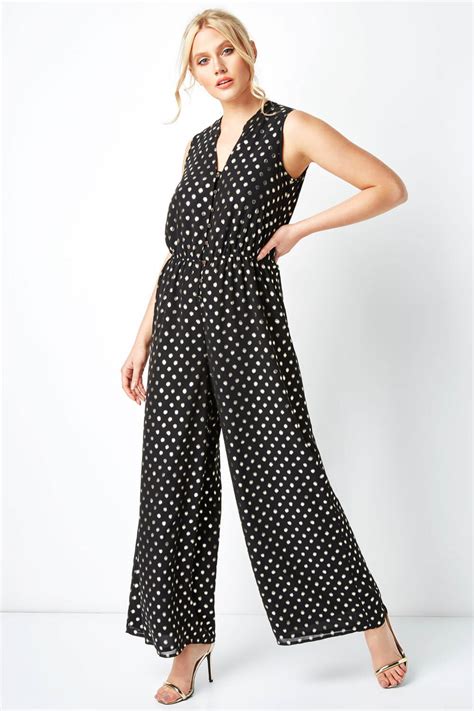 Polka Dot Button Detail Jumpsuit In Gold Roman Originals Uk