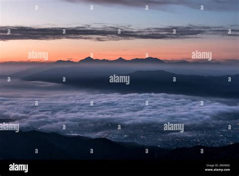 Sea Of Clouds Suwa Lake And Morning Sunrise Stock Photo Alamy