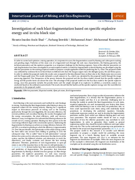 Pdf Investigation Of The Rock Blast Fragmentation Based On The Specific Explosive Energy And