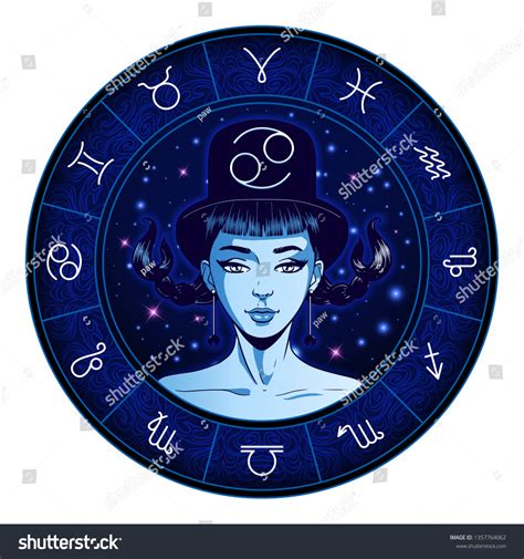 Cancer Zodiac Sign Artwork Beautiful Girl Stock Vector Royalty Free