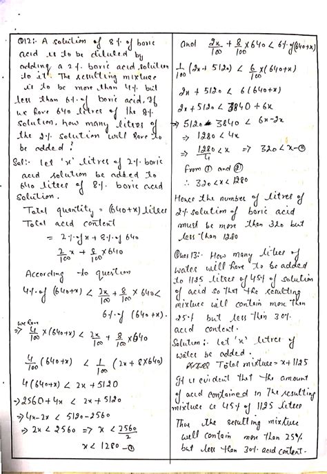 Linear Inequations Handwritten Notes For 11th Class