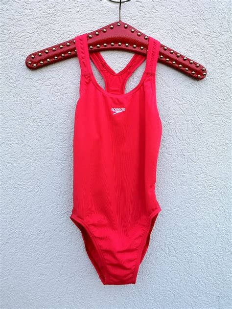 Vintage Speedo One Piece Swimsuit Red Sporty Bathin Gem