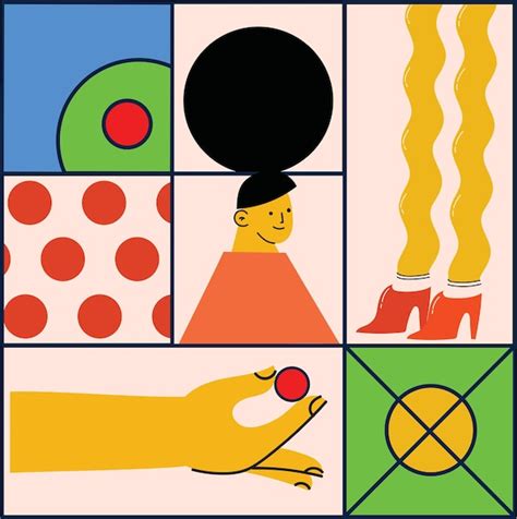 손으로 그린 추상 콜라주 모양 재미 귀여운 만화 캐릭터 평면 디자인에 다른 색깔의 벡터 Illustartions 광장 포스터