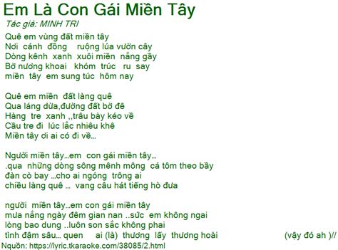 Loi Bai Hat Em La Con Gai Mien Tay MINH TRI Co Nhac Nghe