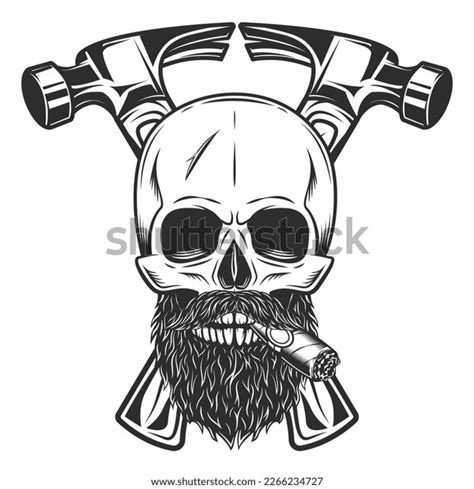Skull Smoking Cigar Cigarette Mustache Beard Stock Vector Royalty Free