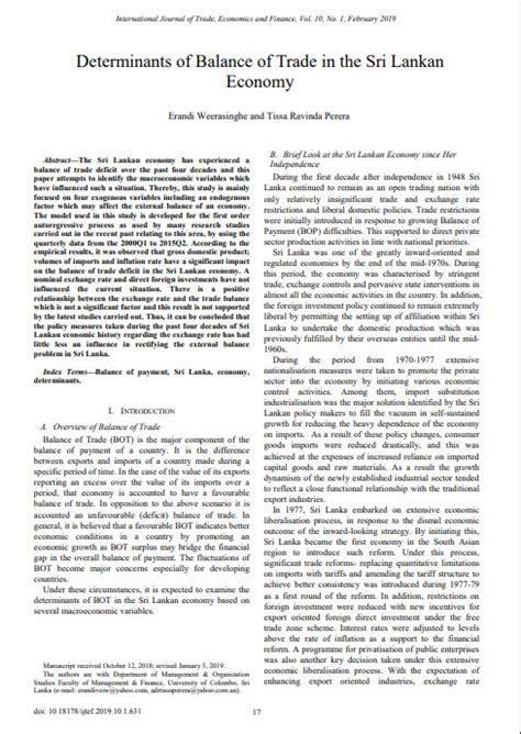 Determinants Of Balance Of Trade In The Sri Lankan Economy Apad Research