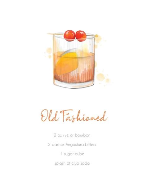 Old Fashioned Cocktail Watercolor Print