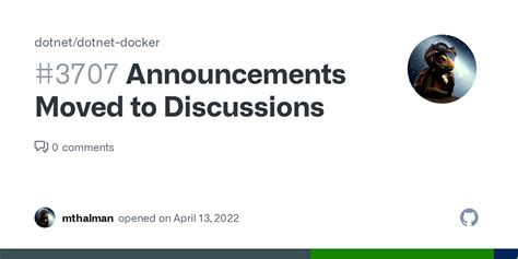 Announcements Moved To Discussions · Issue 3707 · Dotnetdotnet Docker