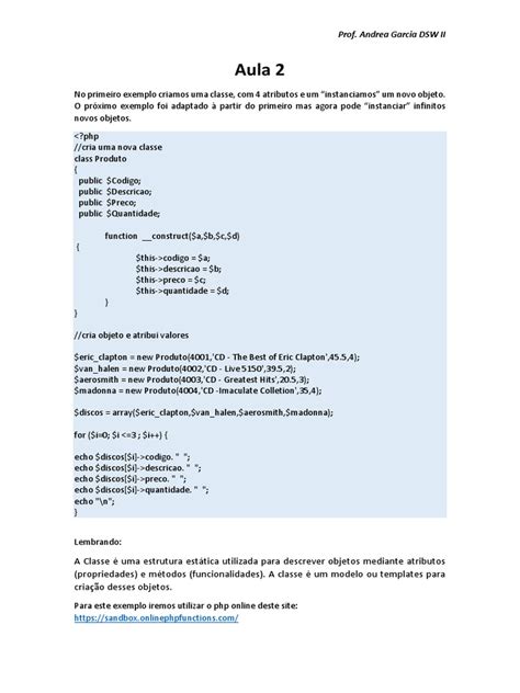 Introdução A Classe E Método Aula 2 Pdf Classe Programação De