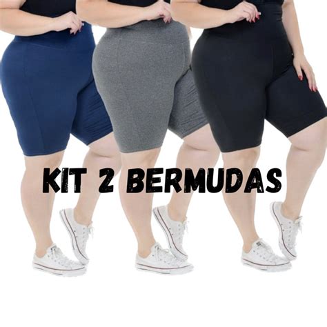 Kit Bermudas Plus Size Feminina Suplex Shopee Brasil
