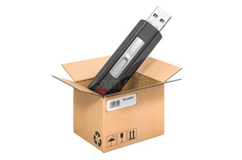 Usb Flash Inside Cardboard Box Delivery Concept 3d Rendering Stock