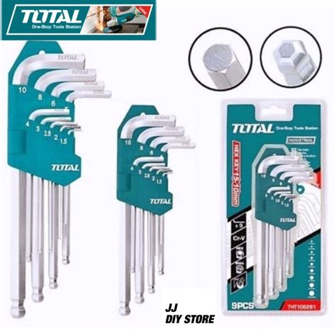 Total Allen Key 1 5 10mm T10 T50 Torx Key 9pc Ball Point Hex Key