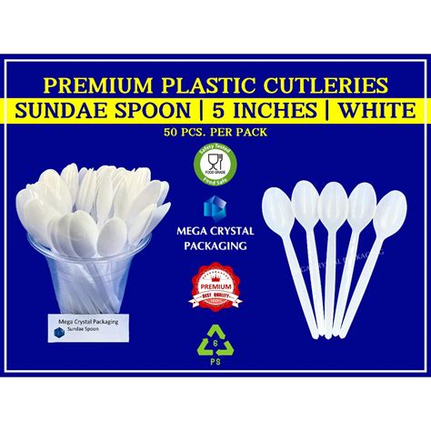 [ 50 Pcs ] Sundae Premium Plastic Spoon Small Spoon Mini Spoon Ice Cream Spoon White 5