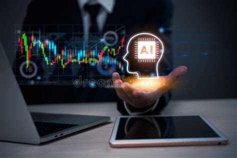 Businessman Holding AI Head Icon With Financial Data Graph Artificial