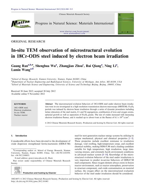 Pdf In Situ Tem Observation Of Microstructural Evolution In 18cr Ods