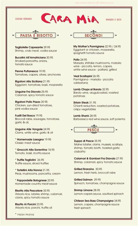 Menu at Cara Mia Italíana pub bar Guttenberg