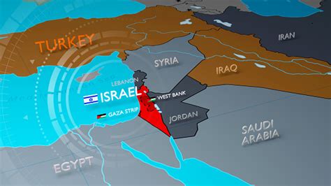 Middle East Conflict Map Featuring Israel Gaza Strip And West Bank