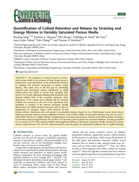 Pdf Quantification Of Colloid Retention And Release By Straining And Energy Minima In Variably