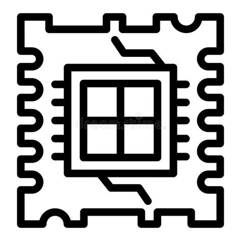 Quad Core Processor Chip Line Icon Neural Dataset Concept Vector