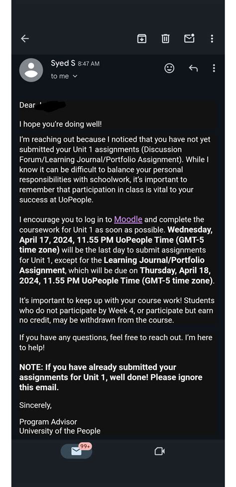 Received Email About Missing Assignments But Not Enrolled Runiversityofthepeople
