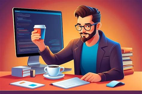 3d programmer book and coffee vector illustration developer hacker