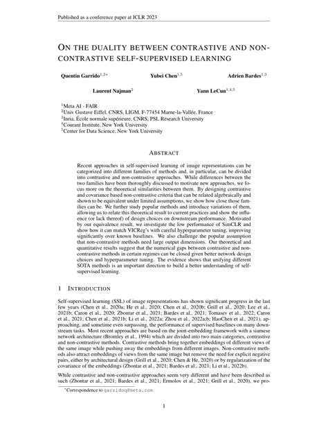 Pdf On The Duality Between Contrastive And Non Contrastive Self