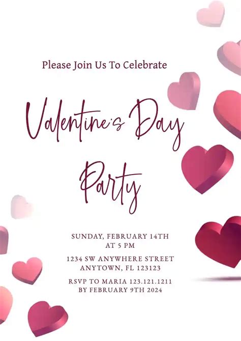 입체적인 사랑 무료 발렌타인 데이 초대장 템플릿 Invitanku