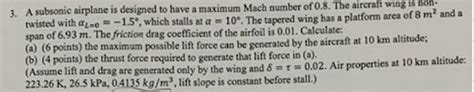 Solved A Subsonic Airplane Is Designed To Have A Maximum