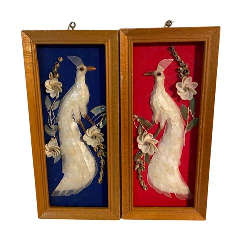 Peacock Shell Art Pair On A Red And Blue Background