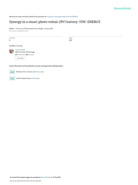 Synergy In A Smart Photo Voltaic Pv Battery Syn En Download Free Pdf