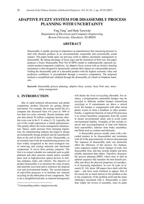 PDF Adaptive Fuzzy System For Disassembly Process Planning With Uncertainty