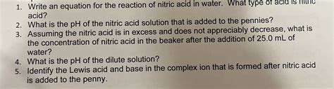 Solved Write An Equation For The Reaction Of Nitric Acid In Chegg