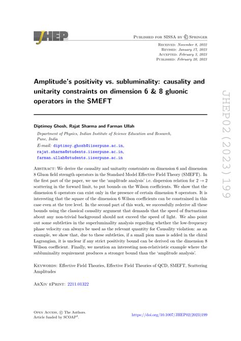 pdf amplitude s positivity vs subluminality causality and unitarity constraints on dimension