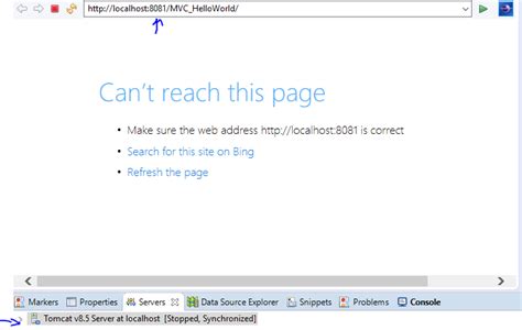 eclipse tomcat starts but show error can t reach this page stack
