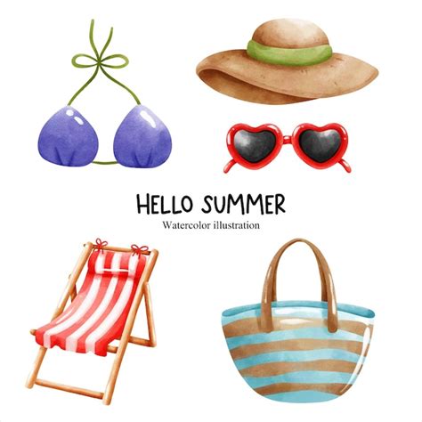 Premium Vector Hello Summer Summer Watercolor Vector Illustration