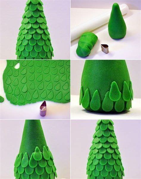 9 mini tutoriels pour faire des sapins en pâte fimo à sucre amande