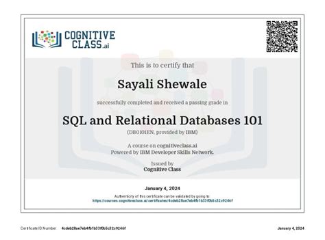 Sayali Shewale On Linkedin Cognitiveclass Cognitiveclass Ibm Sql