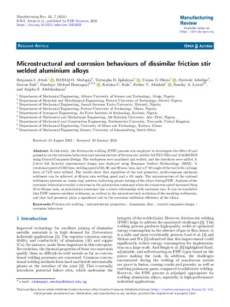 Pdf Microstructural And Corrosion Behaviours Of Dissimilar Friction Stir Welded Aluminium Alloys