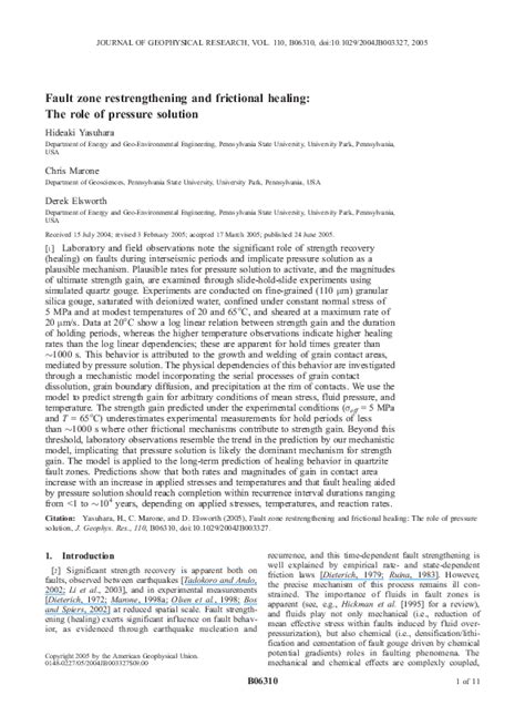 Pdf Fault Zone Restrengthening And Frictional Healing The Role Of Pressure Solution