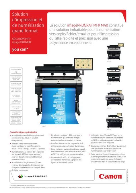 Notice Canon Imageprograf Mfp M40 Imprimante Jet Dencre Trouver Une Solution à Un Problème