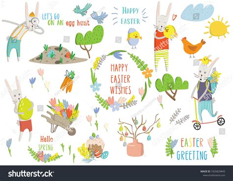 Set Easter Cartoon Characters Design Elements Stock Vector Royalty Free 1925829845 Shutterstock